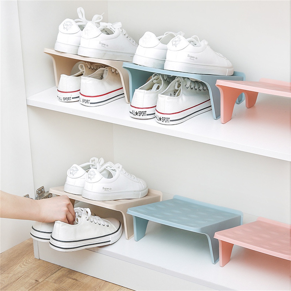 Creative Shoe Stand Set Double Space-Saving Plastic Shoe Rack Foldable ...
