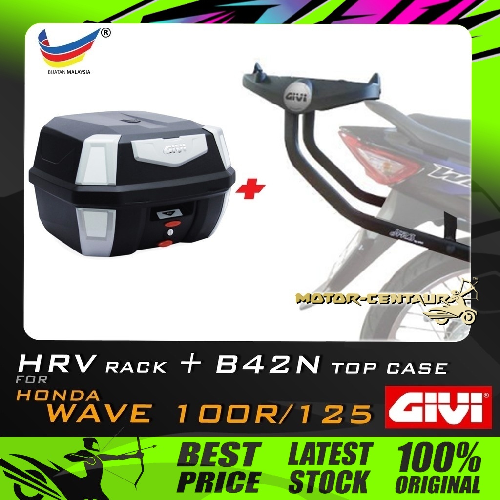 SET KOMBO KOTAK/BOX GIVI ANTARCTICA B42N TOP CASE + GIVI HONDA WAVE 100R/125 HRV HEAVY DUTY RACK ...