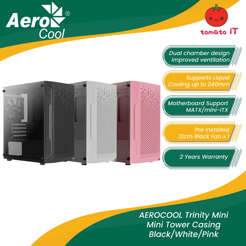 AEROCOOL Trinity Mini V1 MATX Mini Tower Casing - Black/White/Pink ...