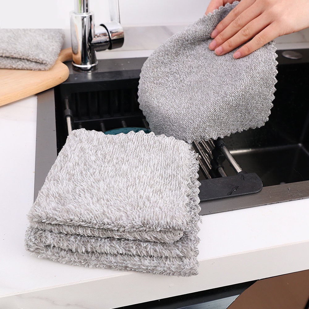 Soft Microfiber Kitchen Towels Dishcloth Anti-grease Wipping Rags Non ...