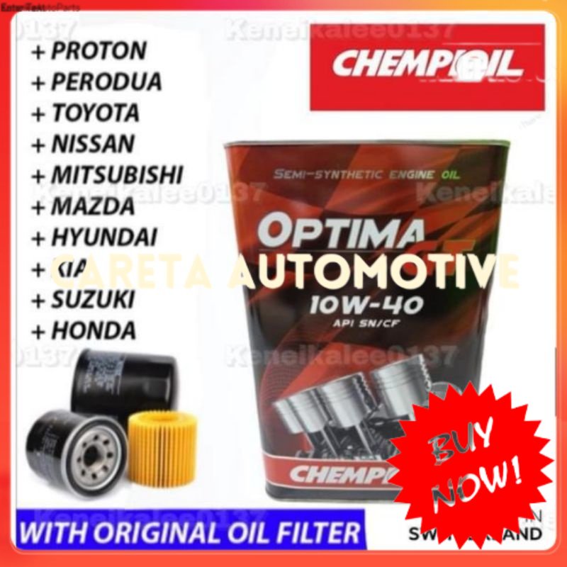 (With Oil Filter) CHEMPIOIL 10W40 OPTIMA GT Semi-Synthetic Engine Oil ...