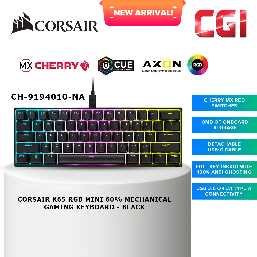 Corsair K65 RGB MINI 60% Mechanical Gaming Keyboard Cherry MX Red (CH ...