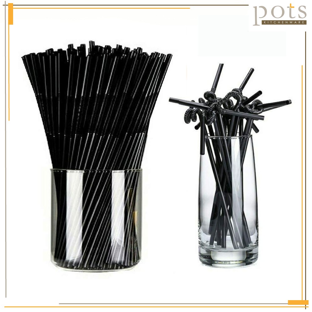 160 Pcs Disposable Black Flexible Long Joint Bending Shape Drinking ...