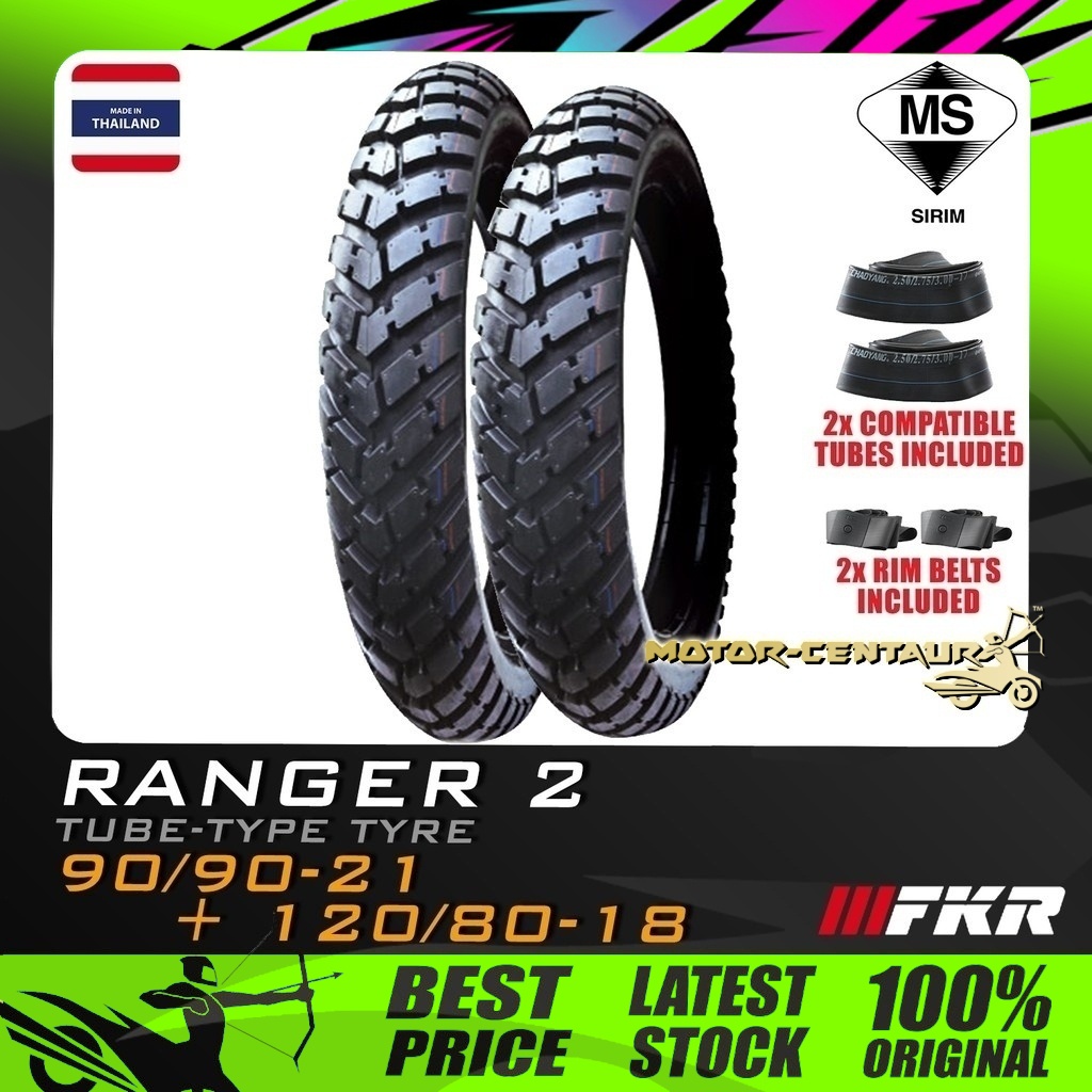 TAYAR KOMBO FKR TYRE RANGER 2 90/90-21 + 120/80-18 + TUBES (DUAL SPORTS ...