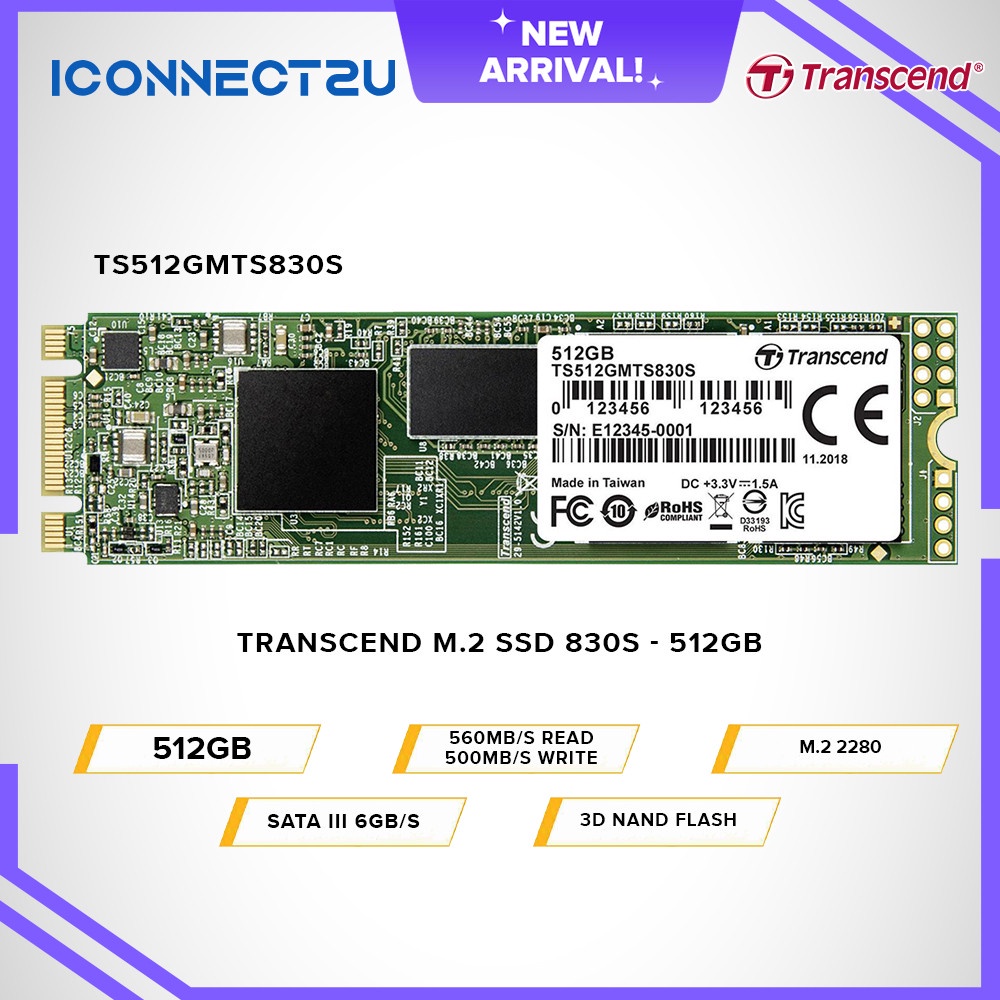 Transcend 512GB SATA III 6Gb/s 3D NAND M.2 2280 SSD - TS512GMTS830S | Shopee Malaysia
