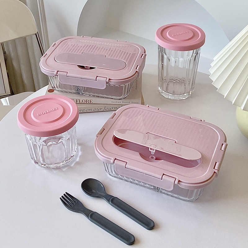 Korean glass lunch box set divided compartments crisper lunch box ...