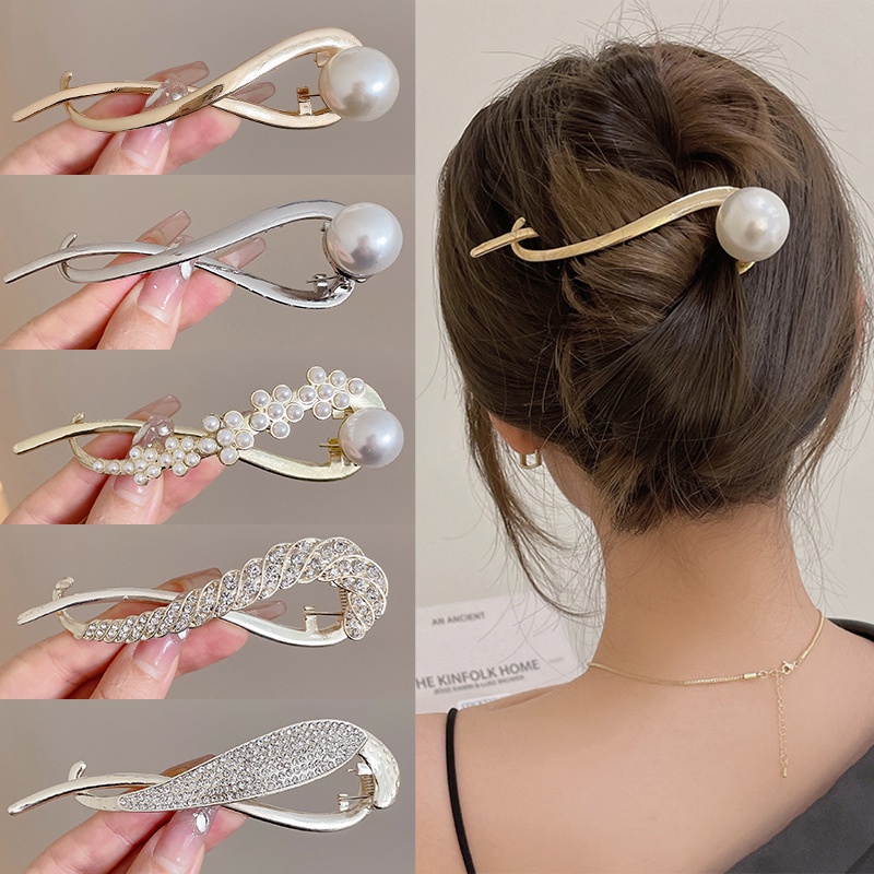 Metal Fishtail Twist Clip Fashionable High Grade Pearl Hairpin Headwear ...