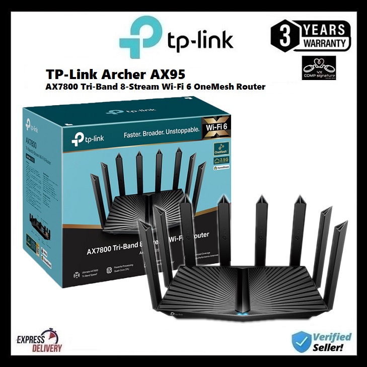 TP-Link Archer AX95 AX7800 Tri-Band 8-Stream Wi-Fi 6 OneMesh Router ...