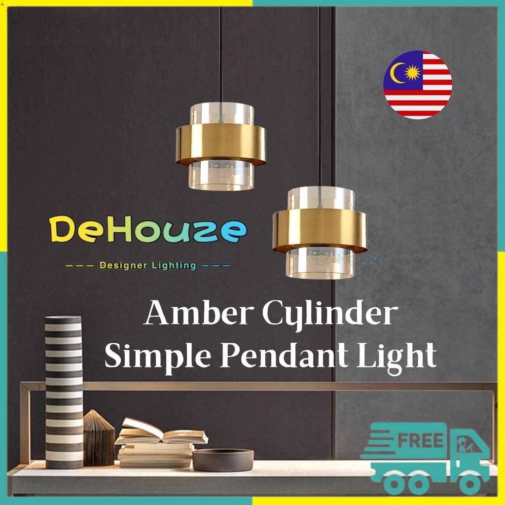 DeHouze Modern Indoor Amber Glass Cylindrical Pendant Lights Nordic ...