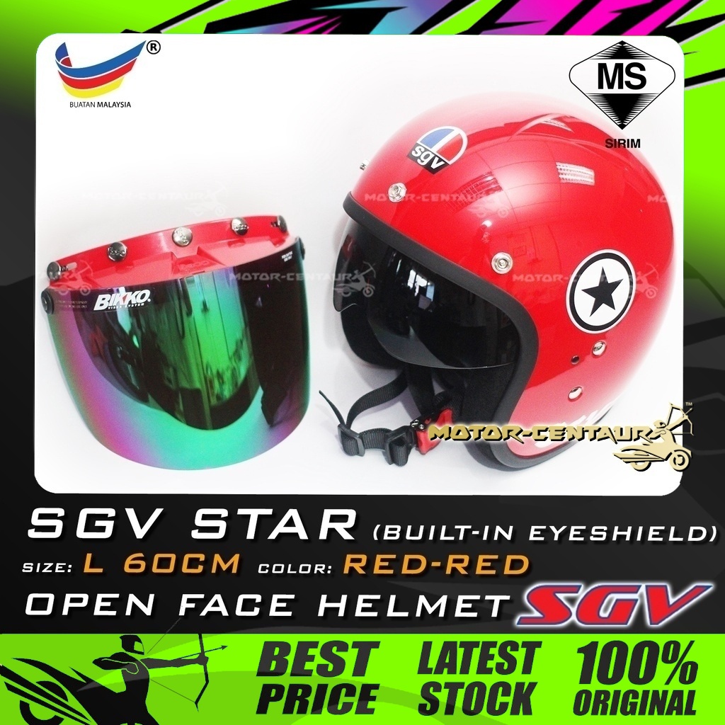 SET KOMBO TOPI KELEDAR SGV STAR HELMET RED SIZE: L 60CM (SIRIM ...