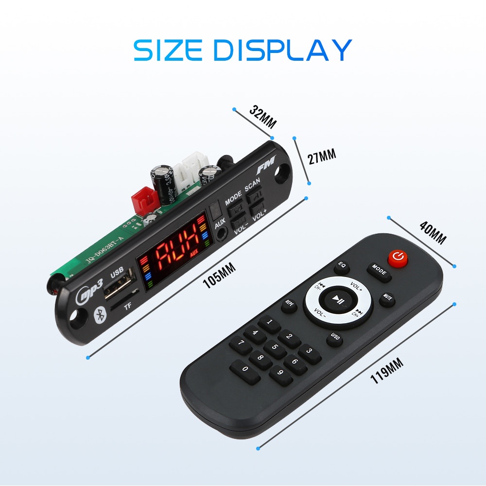 80W Amplifier Bluetooth 5.0 12V 40W MP3 Decoder board DIY Wireless Call ...