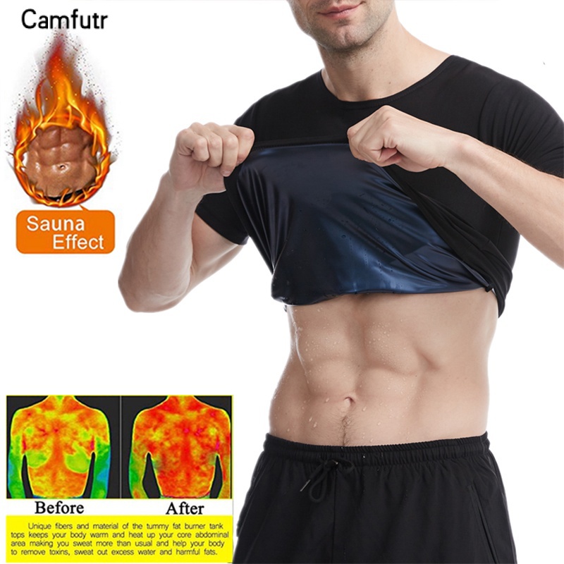 Men Neoprene Sweat Sauna Vest Short Sleeve Body Shapers Vest Waist ...