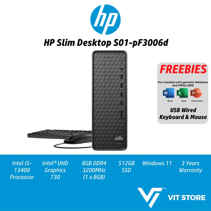 HP Slim PC S01-pF3006d Desktop (Intel I5-1340, 8GB, 512GB, W11, H&S, 3Y ...