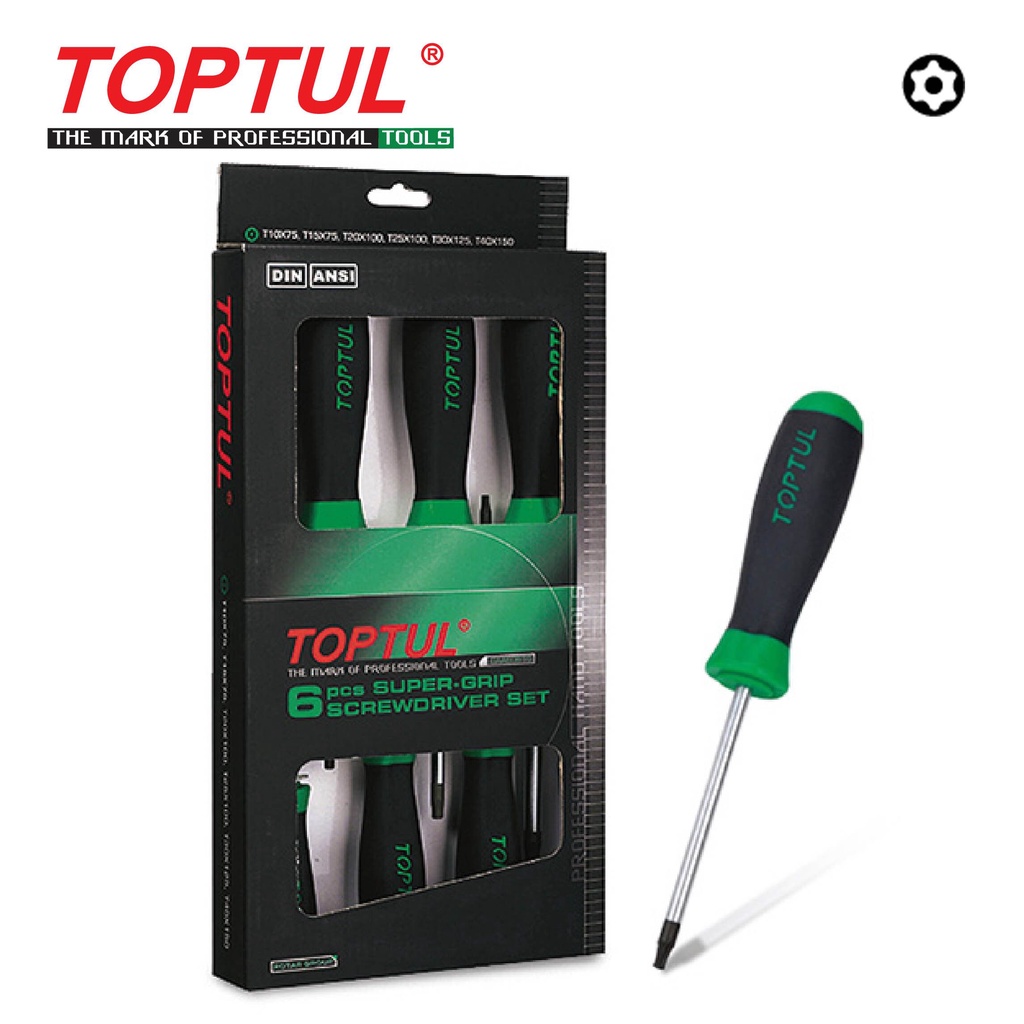 TOPTUL Slotted & Phillips Super-Grip Screwdriver Set (6 Pcs) GAAE0611 ...