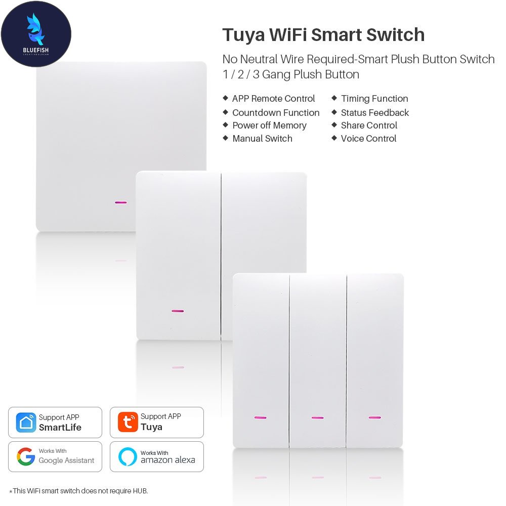 BF Tuya Smart Wifi Switch 220V 1/2/3 Gang Wall Light Smart Button ...