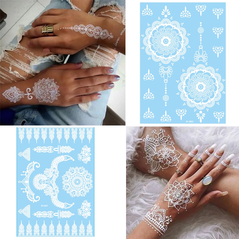 White Lace Tattoo Sticker Hand Tattoo Sticker 3D Waterproof Henna ...