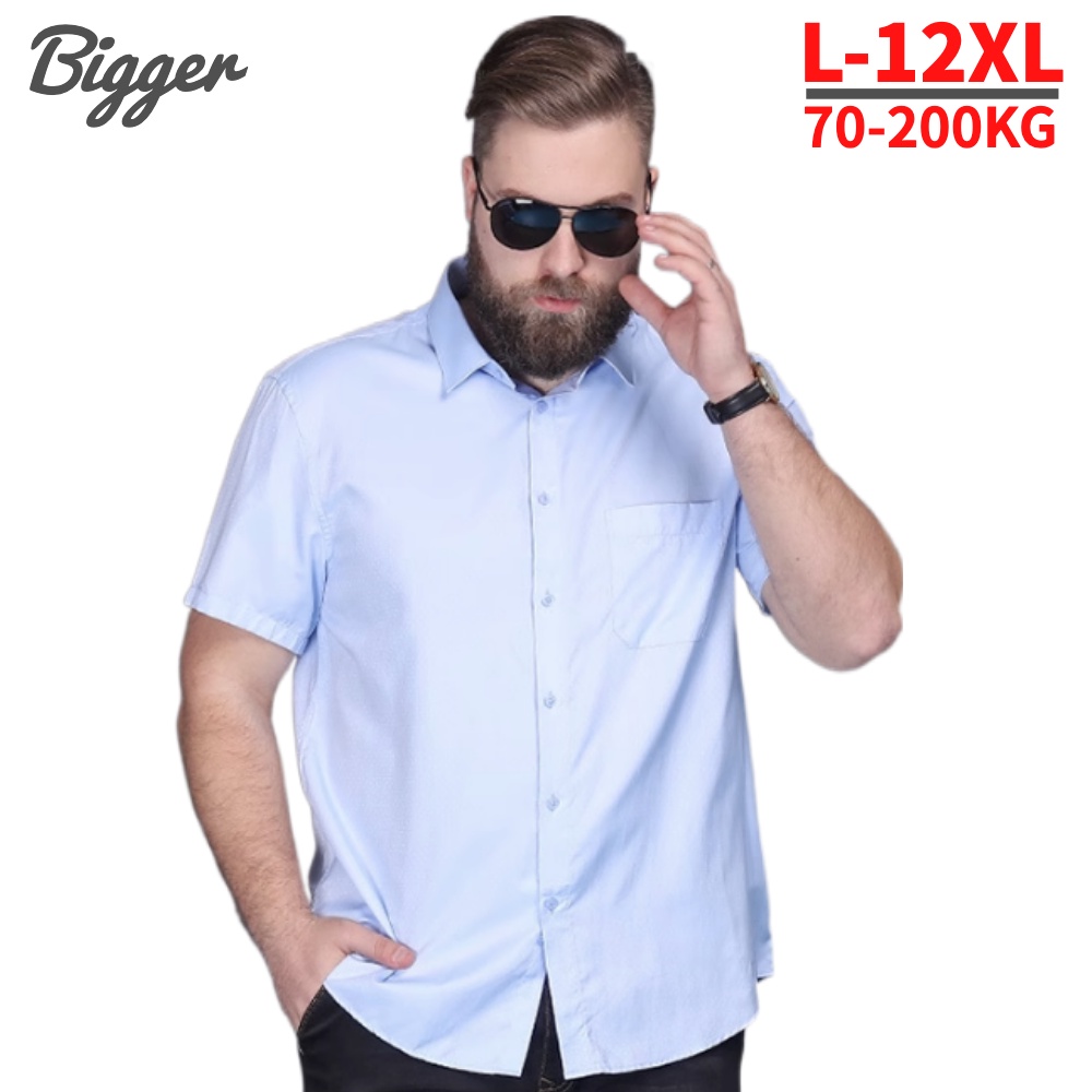 12XL 10XL Men's Summer Thin White Casual Short Sleeve Top Oversize Basic Formal Professional Big ...