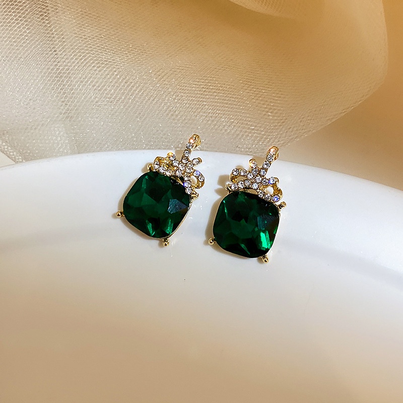 1 Pair Silver Needle Retro Style Geometric green color Earrings ...
