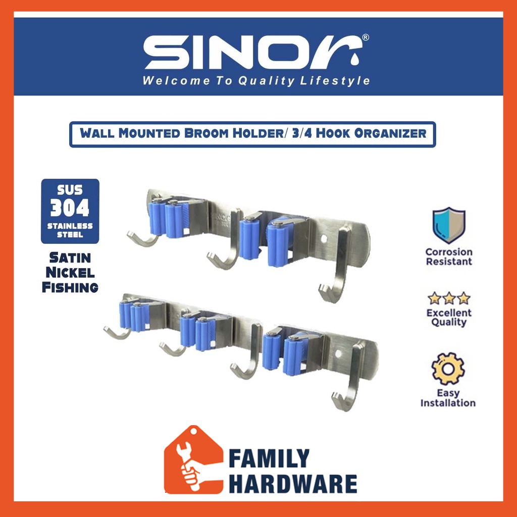 Sinor BF-9011-2 BF-9011-3 SUS304 Stainless Steel Wall Mounted Broom ...
