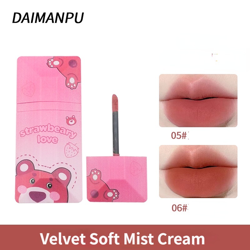 DAIMANPU Pink Card Bear Mist Lip Mud Matte Velvet Lasting Makeup Lip Glaze Girls Lipstick ...