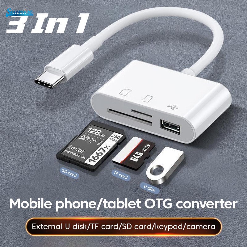 3 in 1 Portable Type-C Adapter TF SD Memory Cards Reader Writer Compact ...