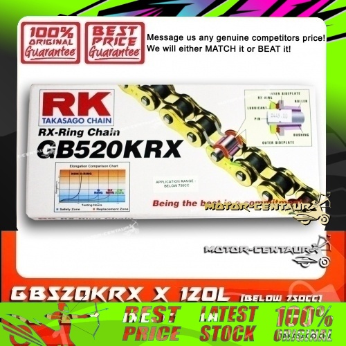 RANTAI RK X-RING CHAIN GB520KRX X 120L GOLD PLATED (INNER & OUTER ...