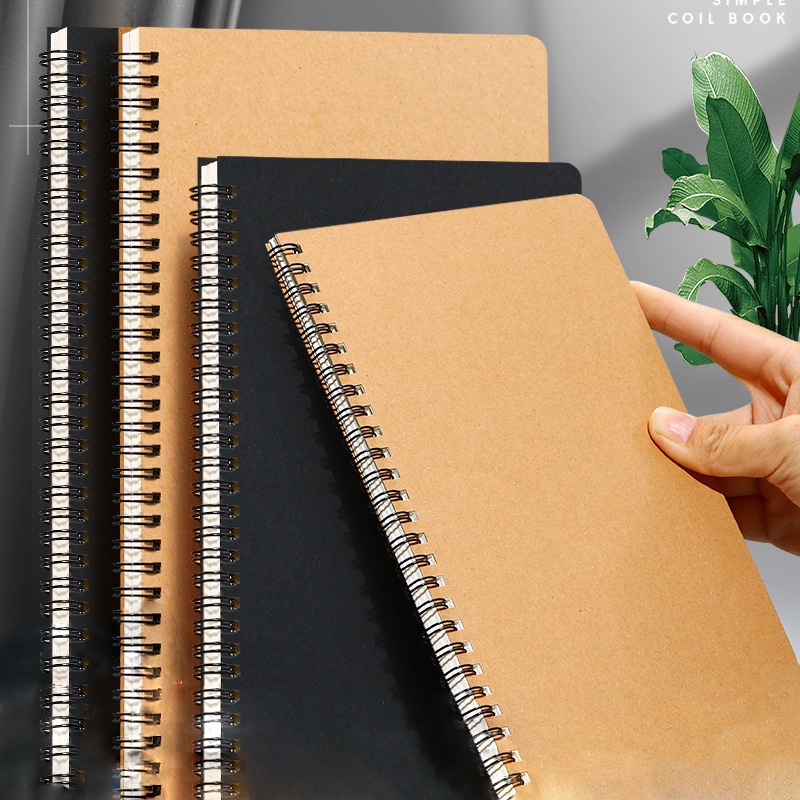 60 Sheets A5 B6 Kraft Paper Notebook Coil Book Soft Copy Notepad Black ...