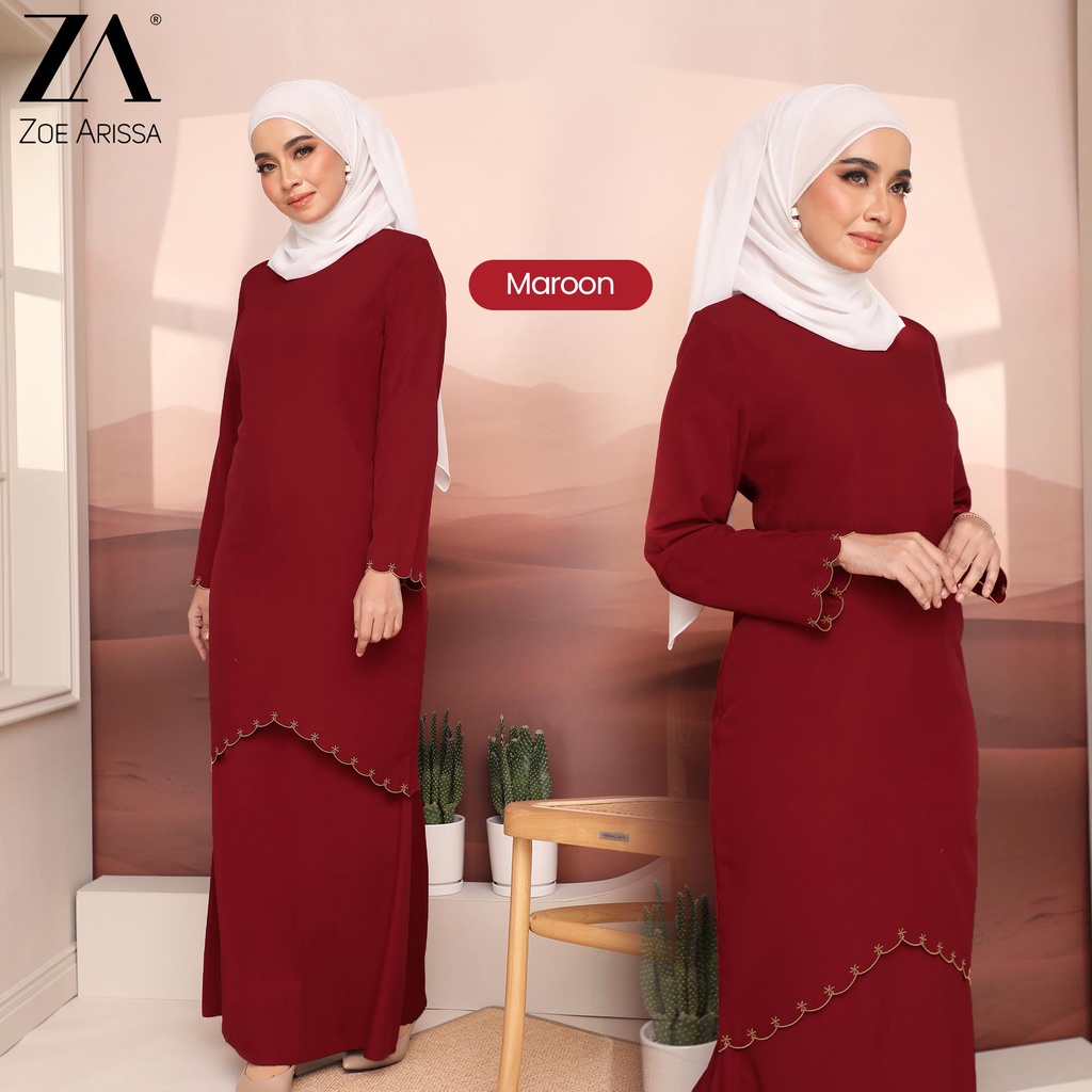 ZOE ARISSA BAJU KURUNG MODEN RAYA HAJI 2024 Kurung Sulam Satin Silk ...