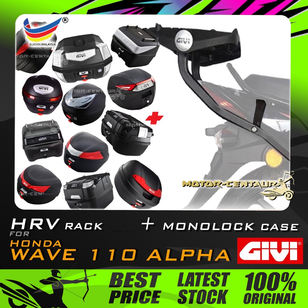 SET KOMBO KOTAK/BOX GIVI B27/B270/B32/B33/B42/B45/E43 TOP CASE + GIVI HONDA WAVE 110 ALPHA α CX ...