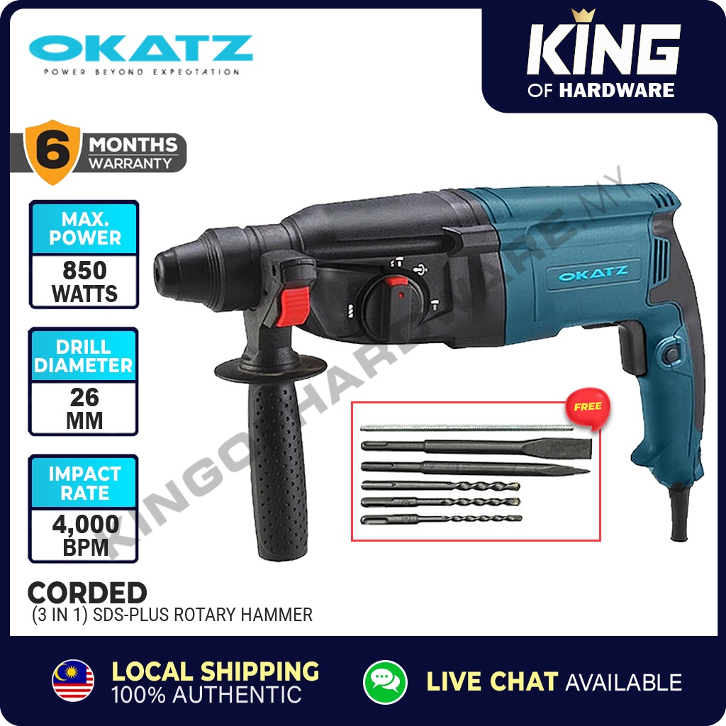 Okatz 850W Rotary Hammer Drill | Mesin Tebuk Korek Dinding & Simen ...