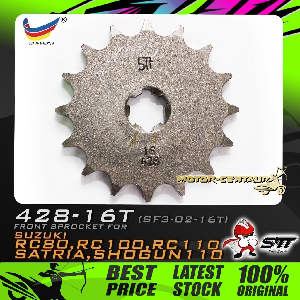GEGANCU DEPAN STT HARDEN STEEL FRONT SPROCKET (SF3-02-16T) RC80-428-16T FOR SUZUKI RC80/110, GXS ...