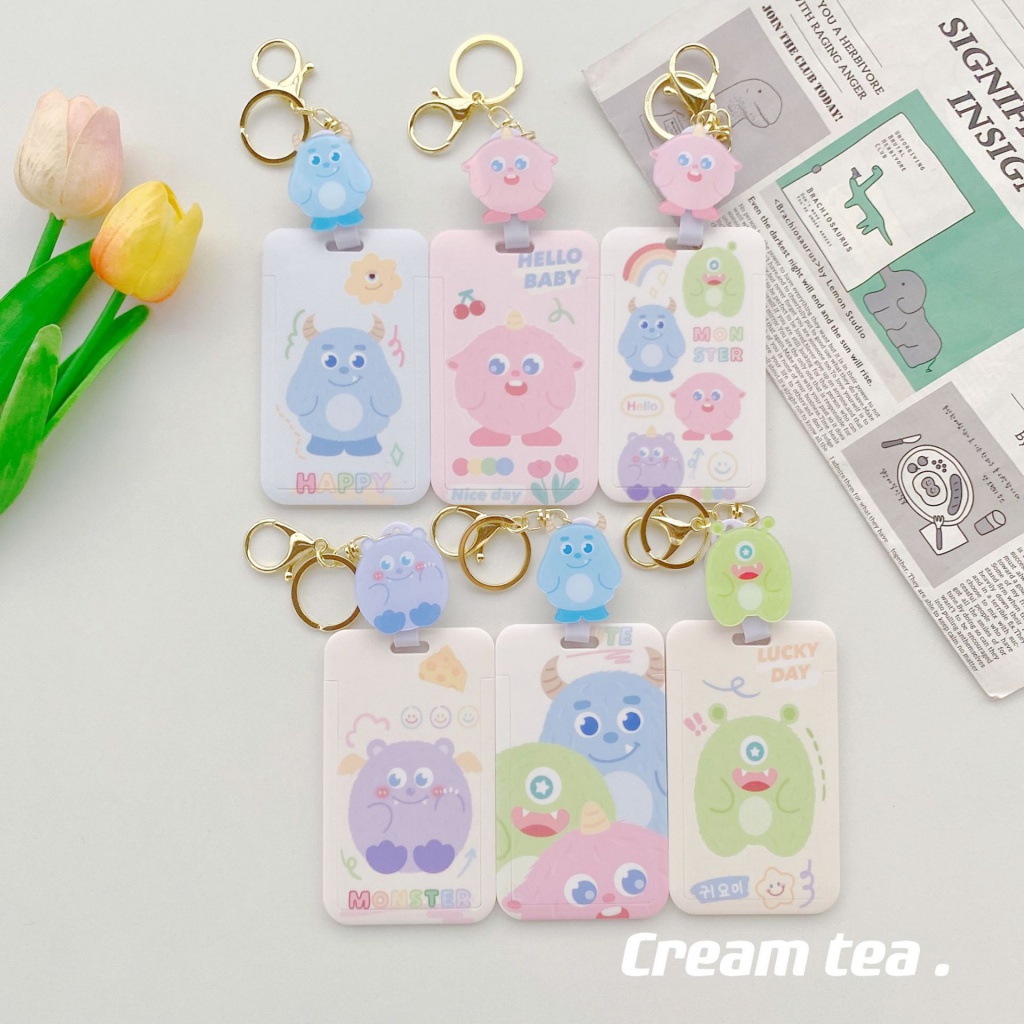 [Ready Stock] Cartoon Retractable Card Holder Slide Little Monster Id ...