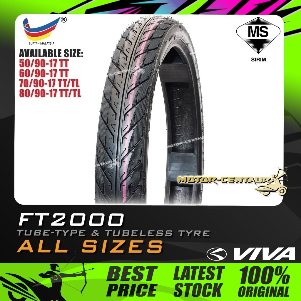 TAYAR MOTORSIKAL VIVA FT2000 TYRE 50/90-17,60/90-17,70/90-17,80/90-17 ...