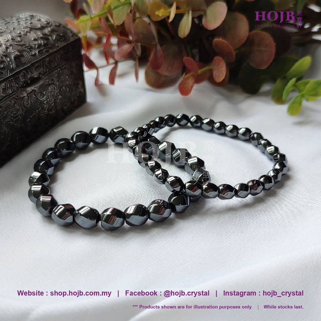 HOJB Natural Hematite Stone Spin Beads Bracelet 6-8mm 聚寶軒天然乌刚石(赤铁矿)螺旋珠手 ...
