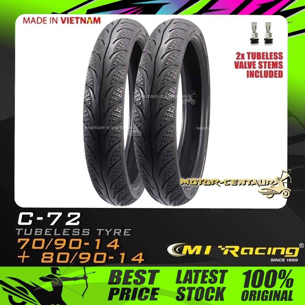 KOMBO TAYAR CMI RACING TUBELESS TYRE C72 70/90-14 + 80/90-14 (BUNGA ...