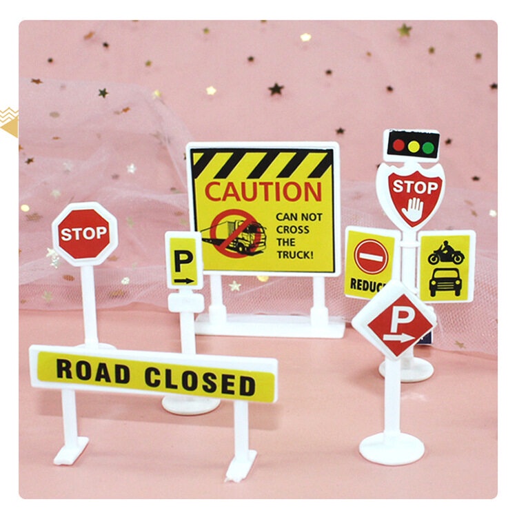 9pcs Road Traffic Sign Cake Decoration Cartoon Mini Road Sign Signal ...