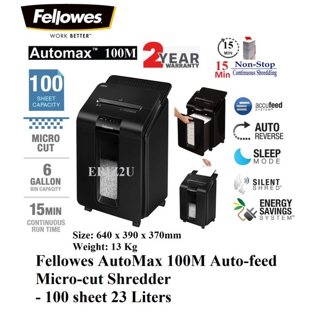 Fellowes AutoMax 100M Auto-feed Micro-cut Shredder - 100 sheet 23 ...