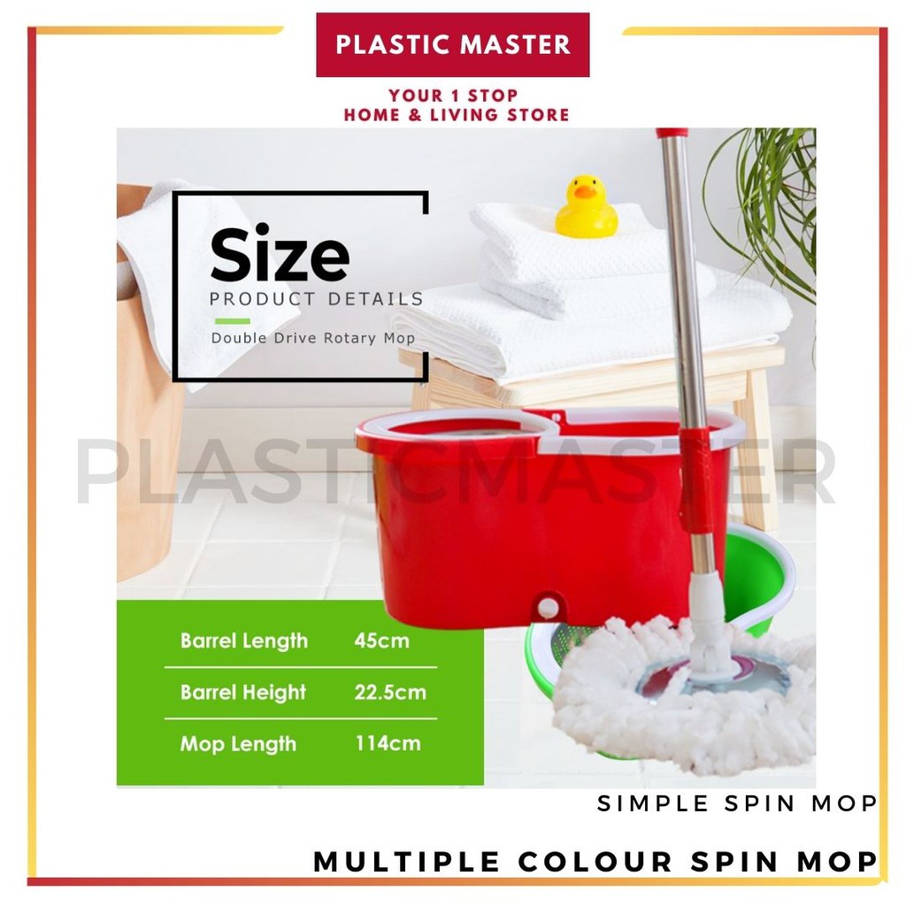 Spin Mop with Stainless Steel Basket & Wheels/Easy Mop/Mop with Bucket ...
