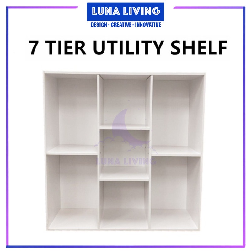 7 Tier Wooden Multipurpose Rack Book Shelf Rak Buku Kabinet Buku 7层书架 ...
