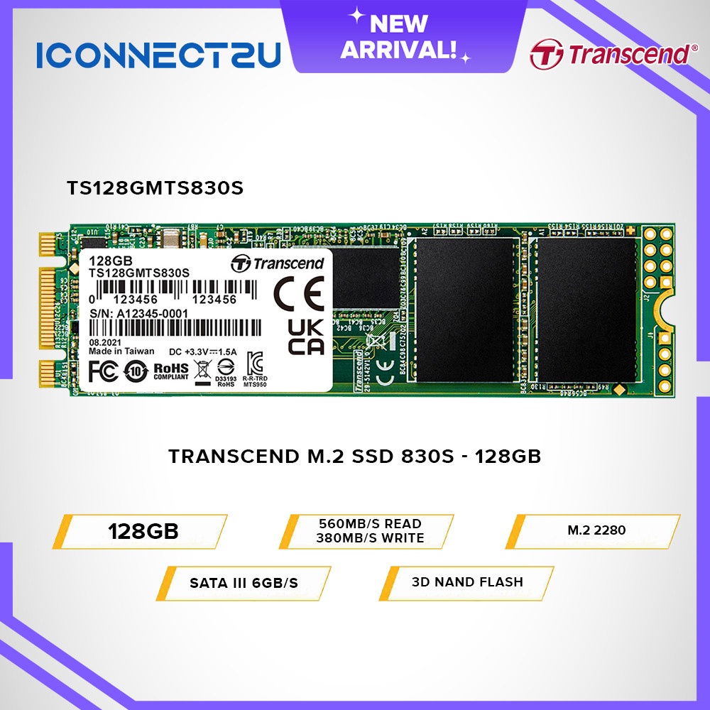 Transcend 128GB SATA III 6Gb/s 3D NAND M.2 2280 SSD - TS128GMTS830S ...