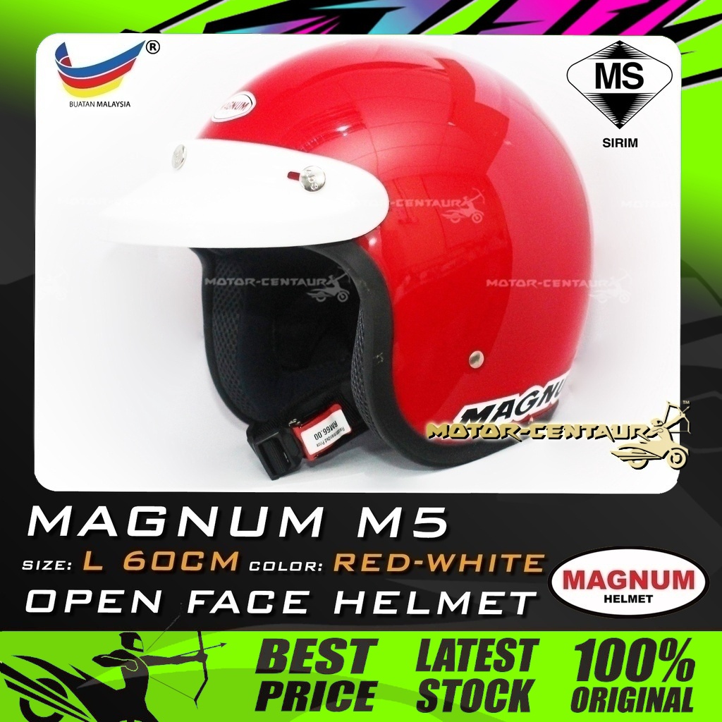 TOPI KELEDAR MAGNUM M5 HELMET RED + SGV WHITE CAP SIZE: L 60CM (SIRIM ...