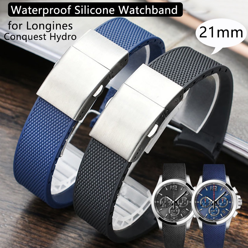 Rubber Diving Watch Strap for Longines 21mm Silicone Wristband Conquest ...