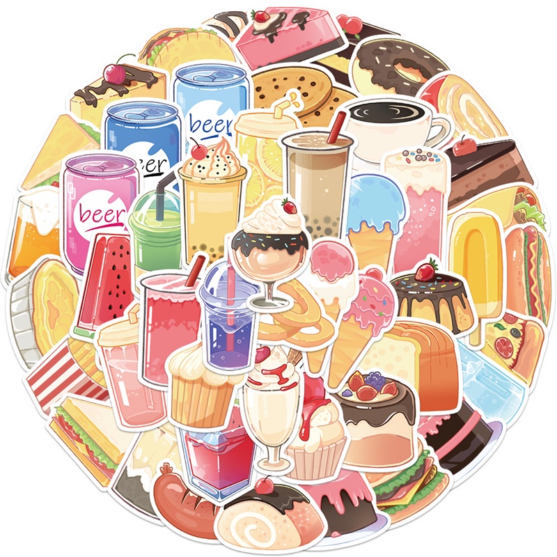 10/50Pcs Delicious Food Stickers Cartoon Drink Cute Cheese Stickers ...