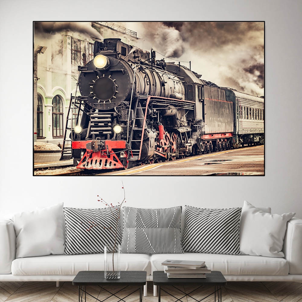 Kereta api klasik lokomotif lokomotif lukisan kanvas abstrak poster dan ...