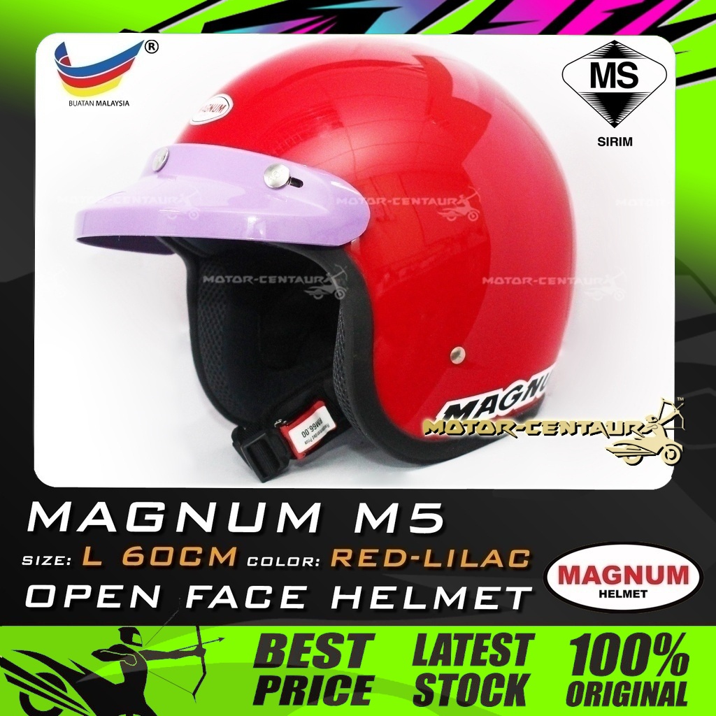 TOPI KELEDAR MAGNUM M5 HELMET RED + SGV LILAC CAP SIZE: L 60CM (SIRIM ...