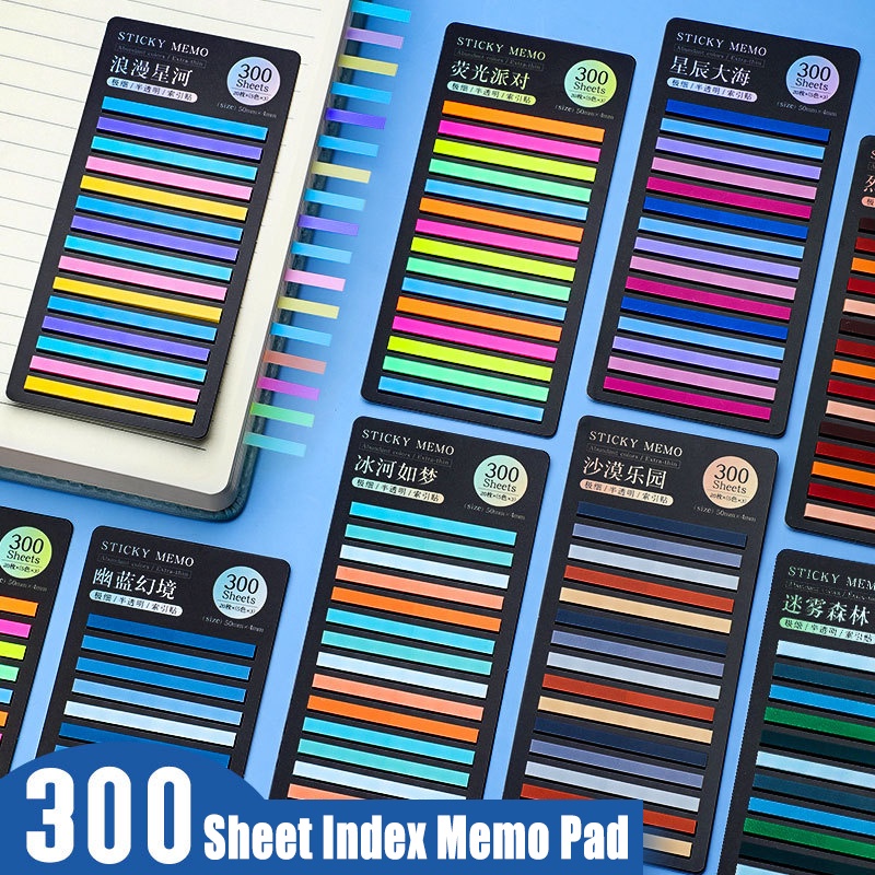 300 Sheets Rainbow Color Thin Long Strip Index Memo Pad Translucent ...