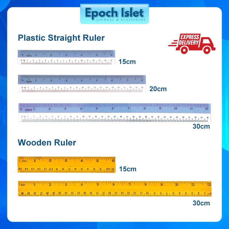 【Epoch Islet】Plastic Straight Ruler /Wooden Ruler/ Pembaris 15cm / 20cm / 30cm / 6" / 8" / 12 ...