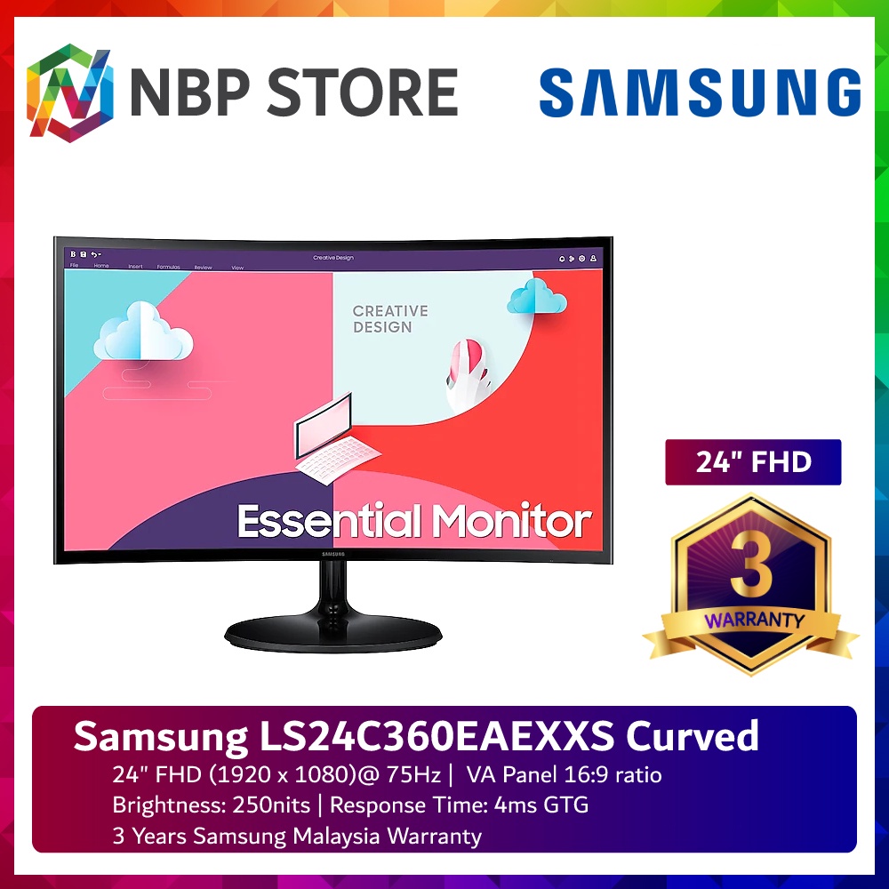 Samsung LS24C360EAEXXS 24" FHD Curved 75Hz FreeSync Monitor ( HDMI, VGA ...