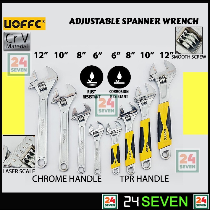 UOFFC CRV ADJUSTABLE SPANNER WRENCH WITH SCALE TPR HANDLE SEPANA HIDUP ...