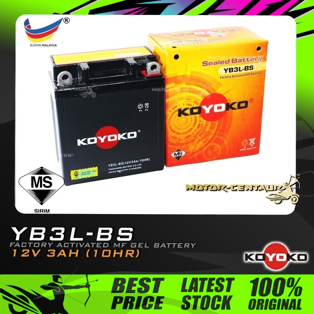 BATERI MOTOSIKAL KOYOKO GEL BATTERY YB3L-BS SIRIM CERTIFIED | Shopee ...